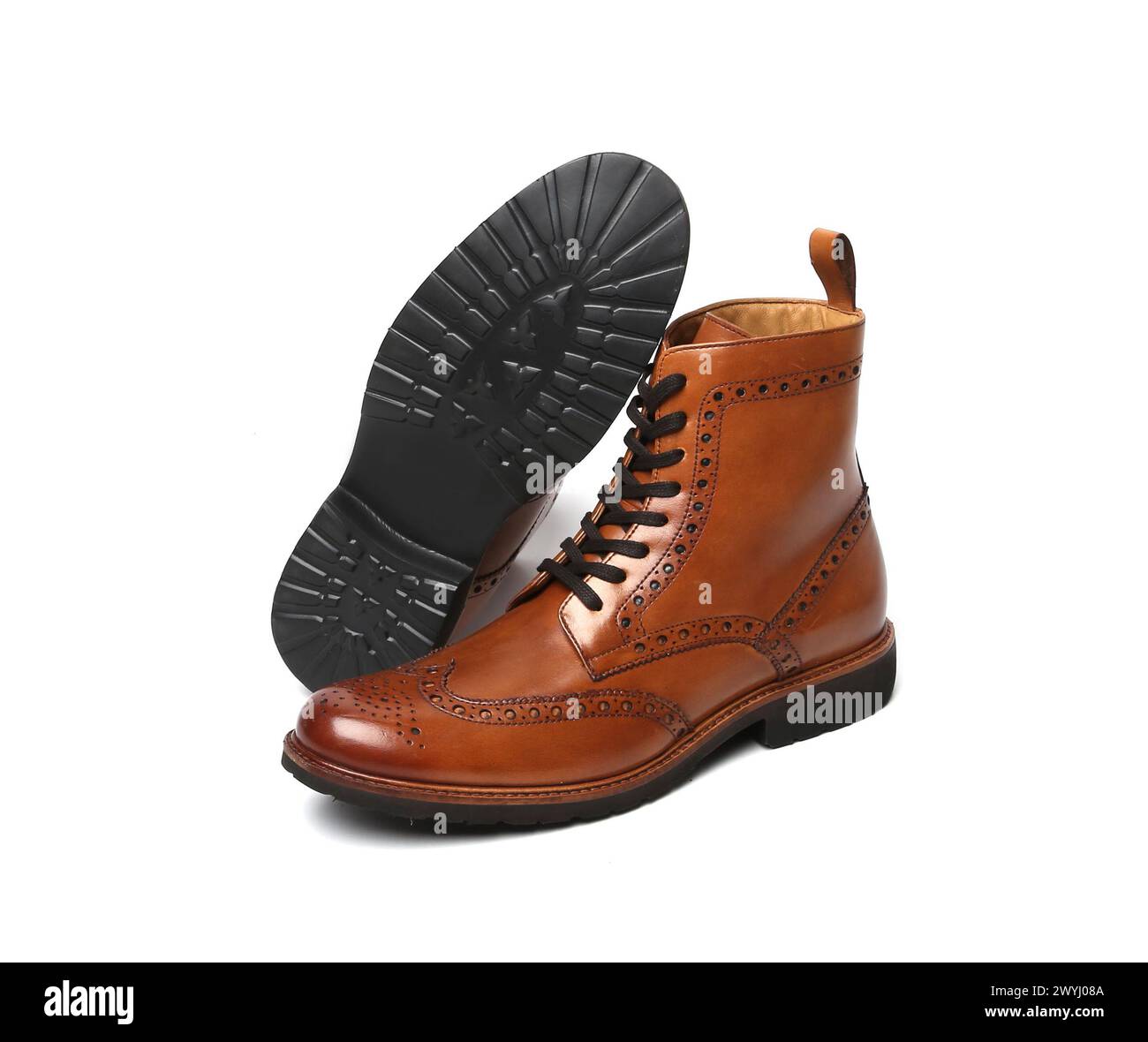 high ankle formal leather boots pair isolated on white background Stock ...