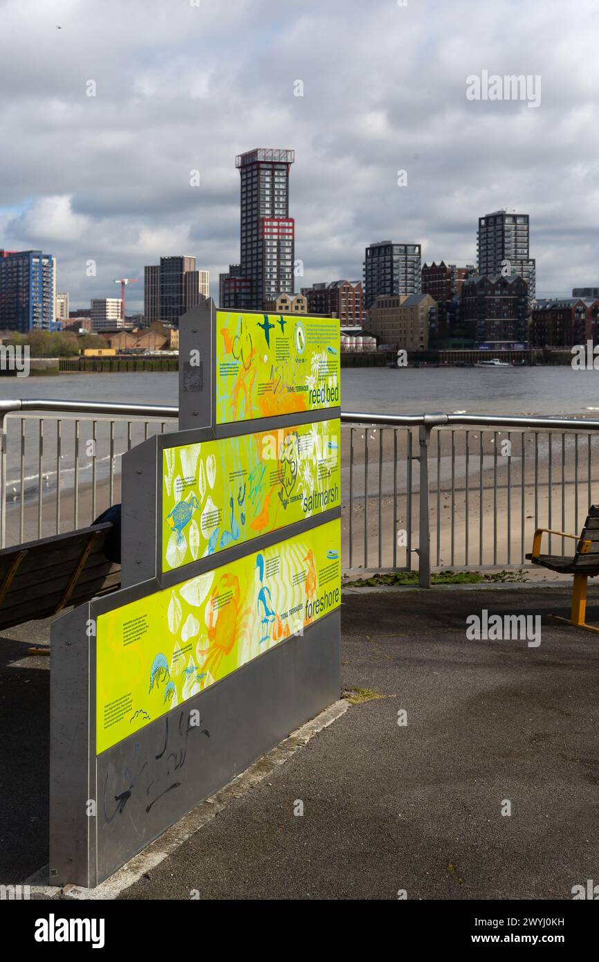 LONDON, UK - APRIL 02, 2024: Information boards at North Greenwich on ...