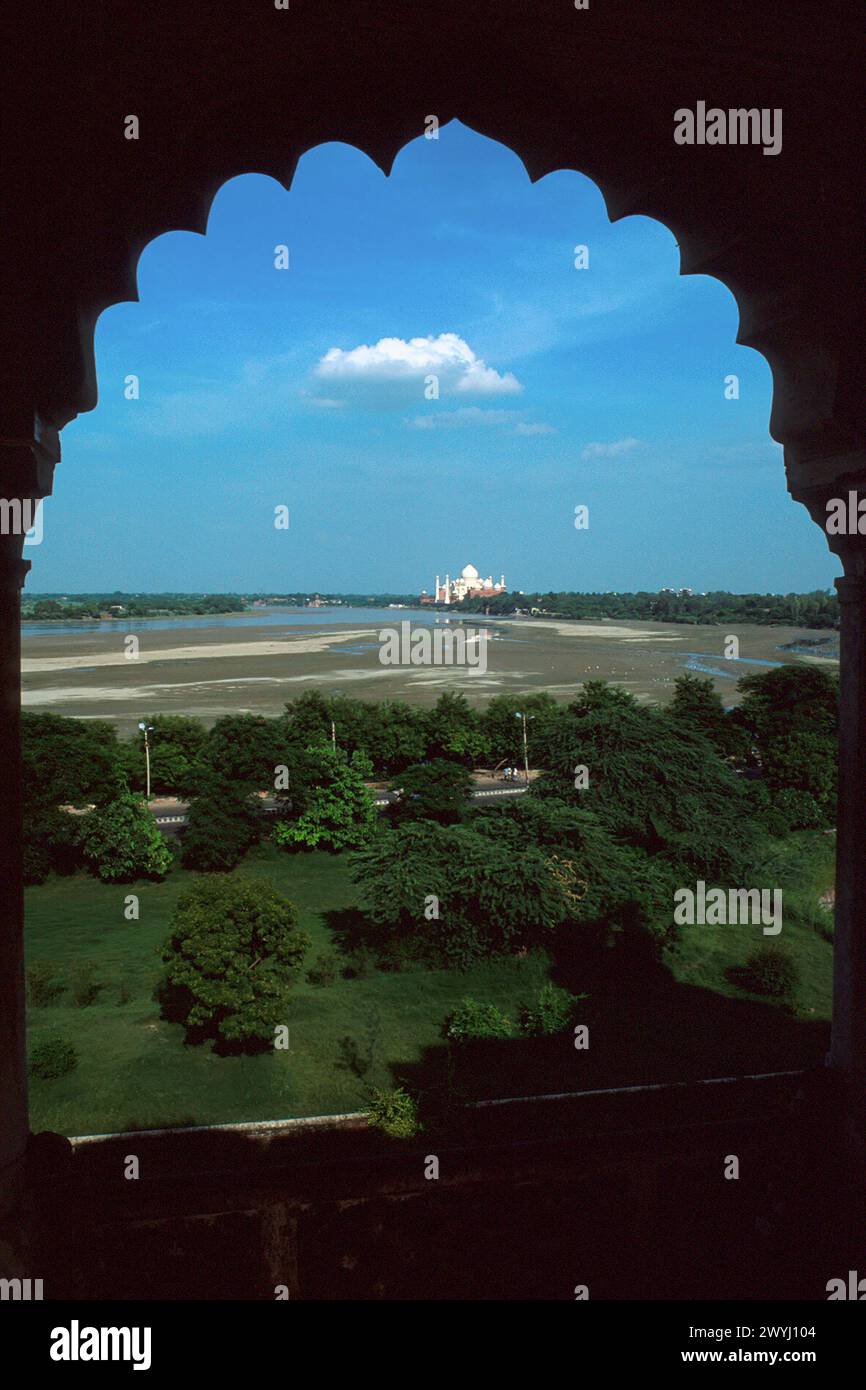 View of Taj Mahal by river through window, Red Fort, taken in 1999 ...
