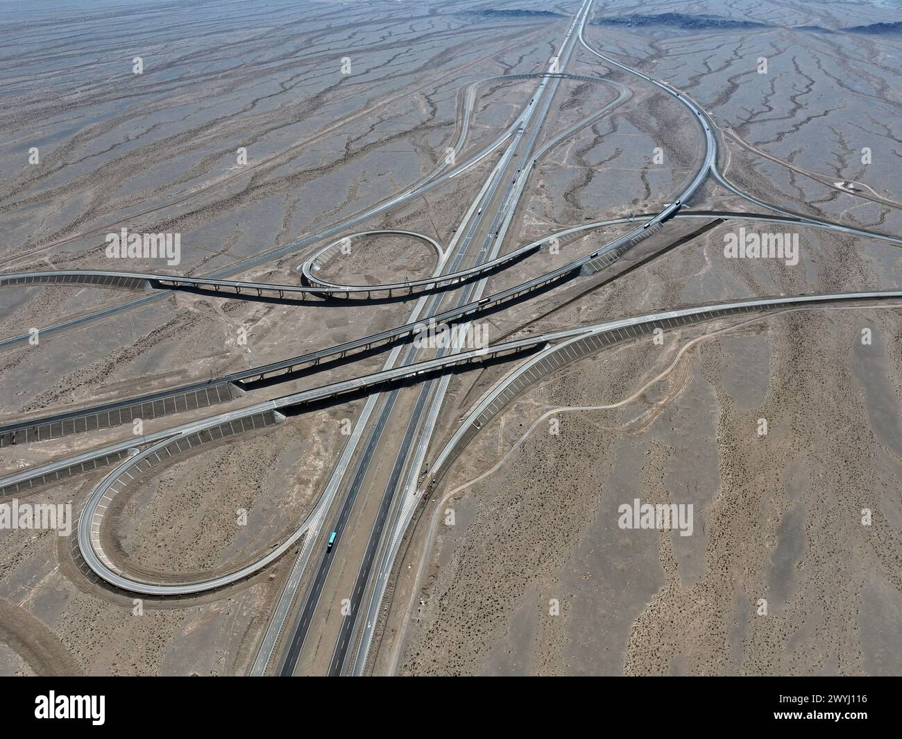 HAMI, CHINA - APRIL 5, 2024 - Aerial photo show the transition point ...