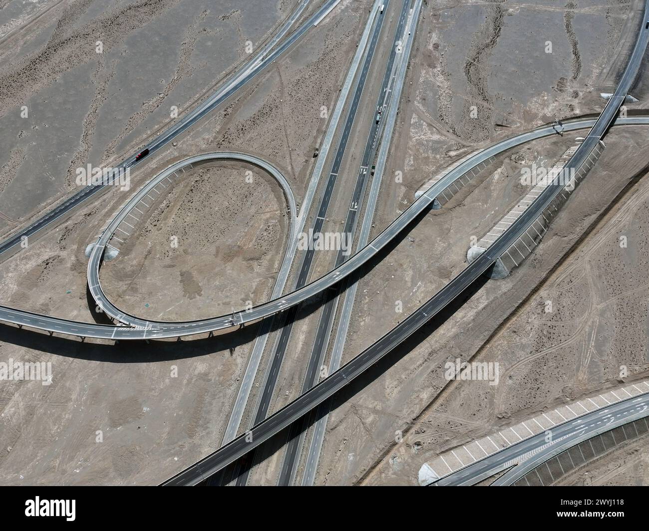 HAMI, CHINA - APRIL 5, 2024 - Aerial photo show the transition point ...