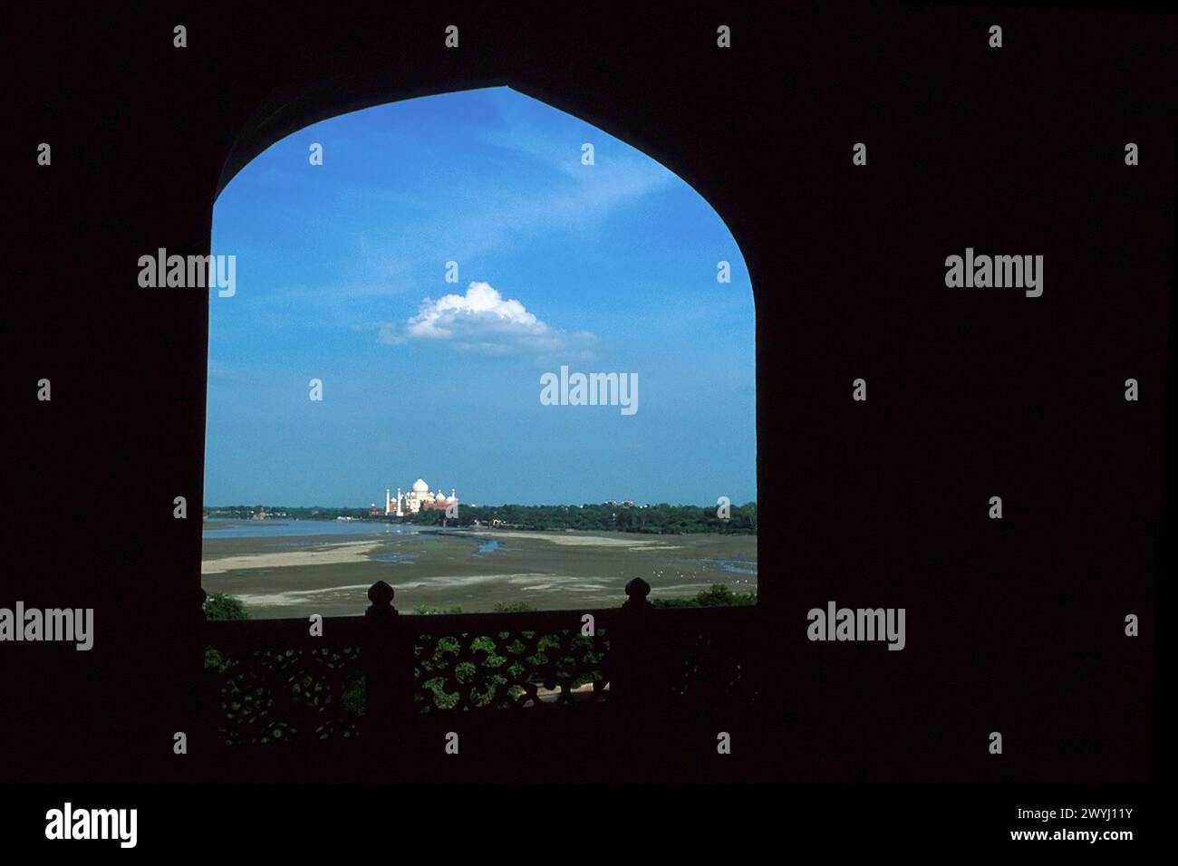 View of Taj Mahal by river through window, Red Fort, taken in 1999 ...