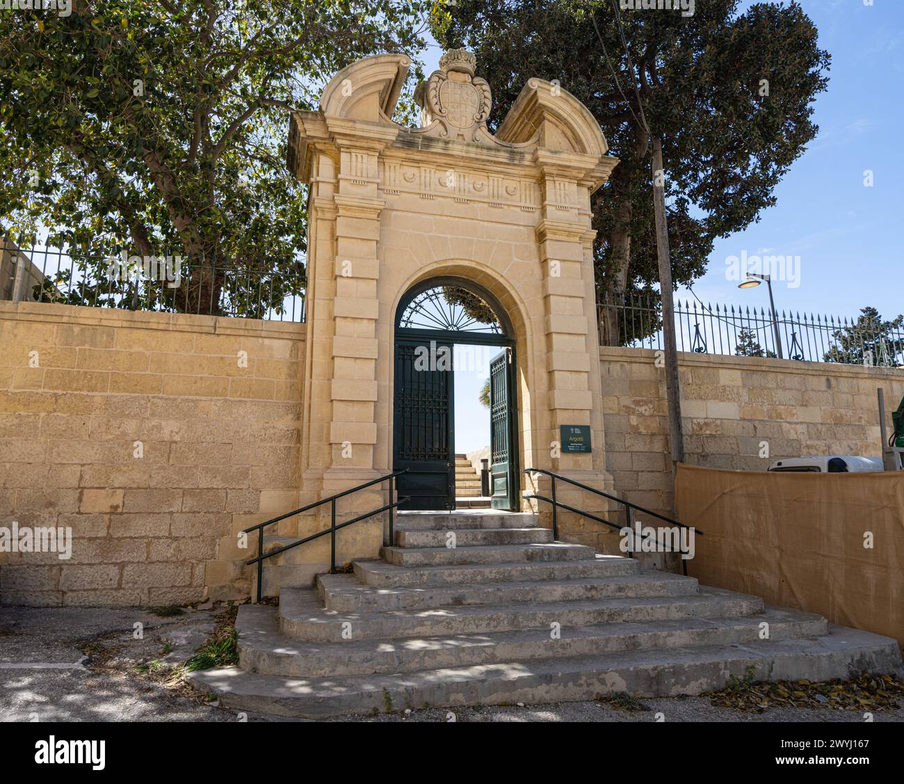 Valletta, Malta, April 03, 2024, the entrance gate of the Argotti ...