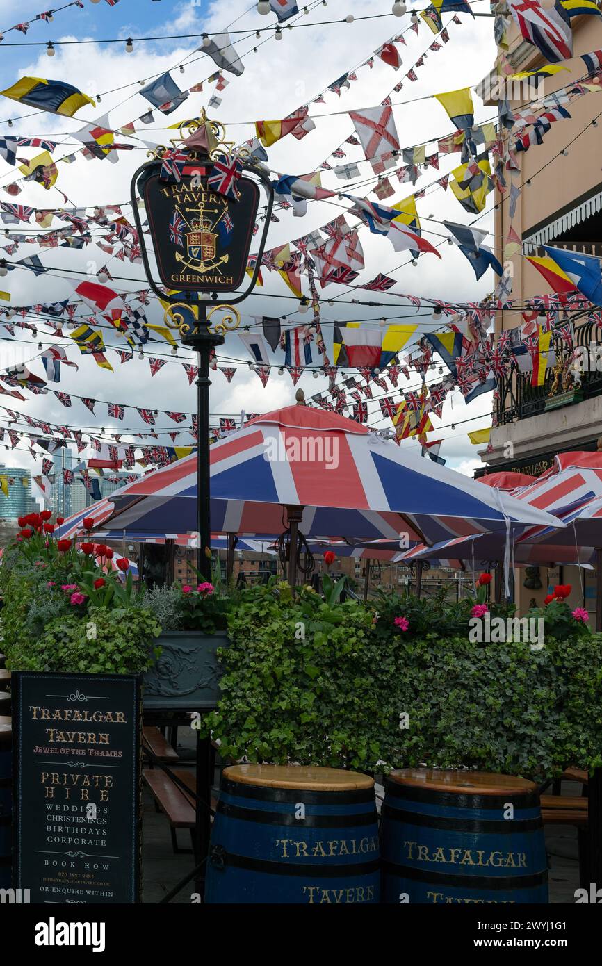 LONDON, UK - APRIL 02, 2024: Exterior and sign of the Trafalgar Tavern ...