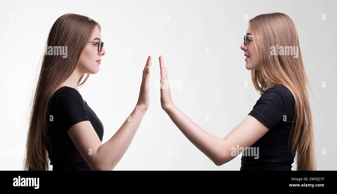 Synchronous high-five, a symbol of camaraderie and self-love between ...