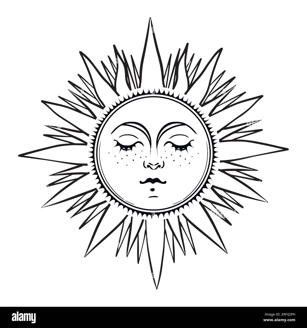 Mystical sun with face and rays, celestial astrology logo, boho tattoo ...