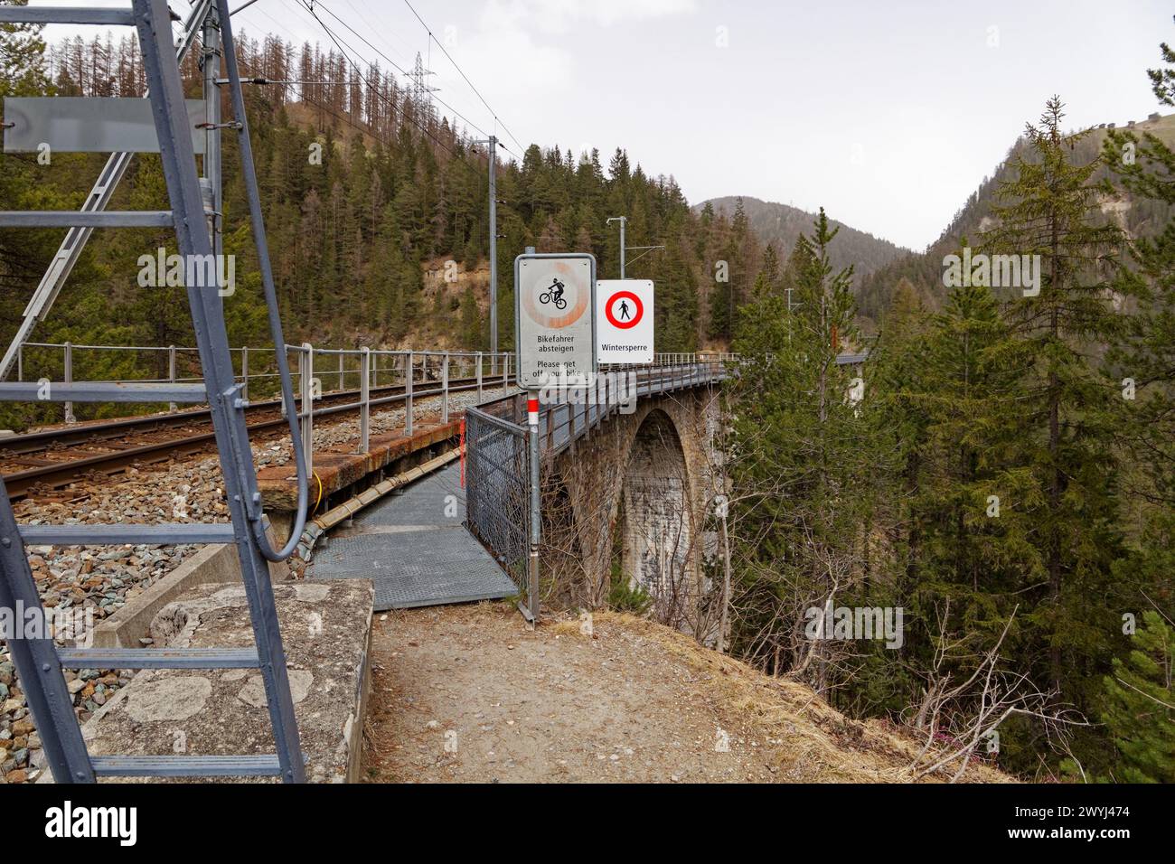 Warning signs before Wiesen Viaduct Stock Photo - Alamy