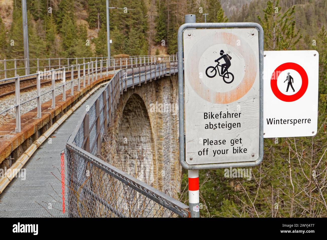 Warning signs before Wiesen Viaduct Stock Photo - Alamy