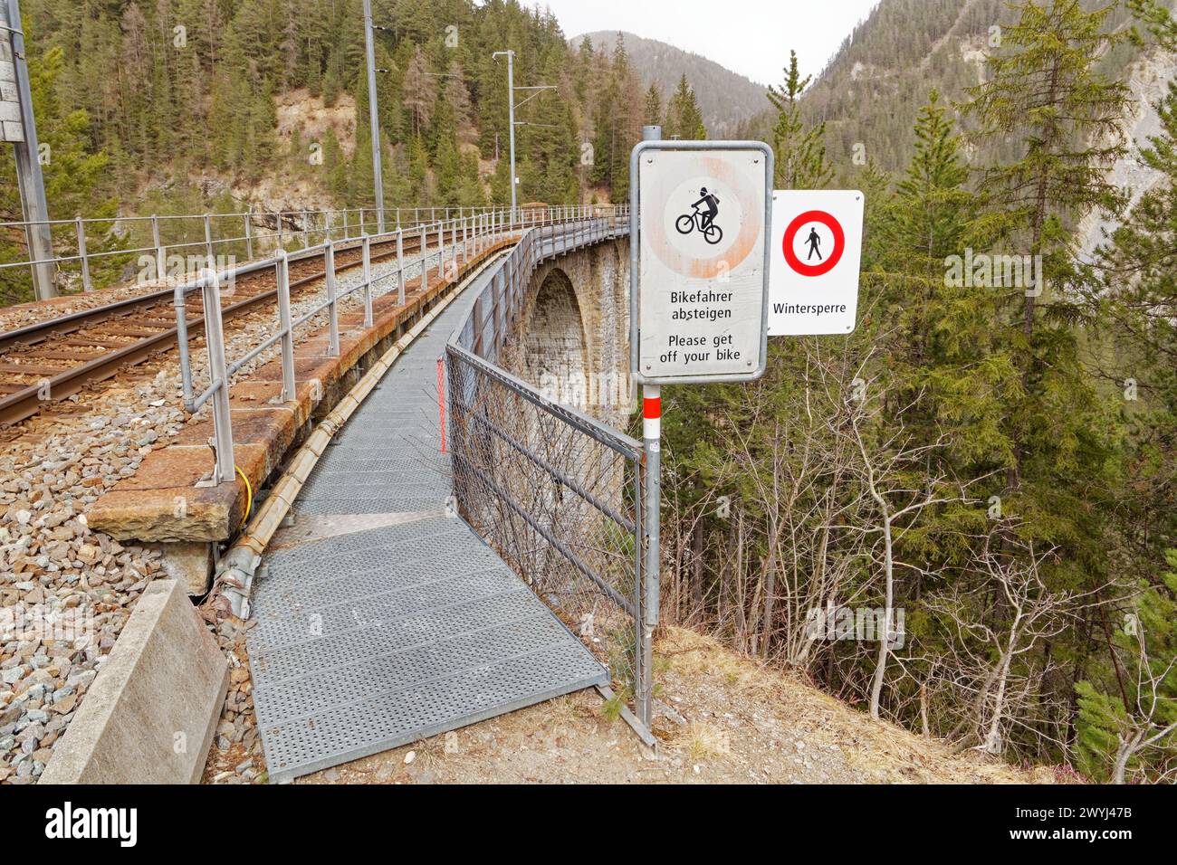 Warning signs before Wiesen Viaduct Stock Photo - Alamy