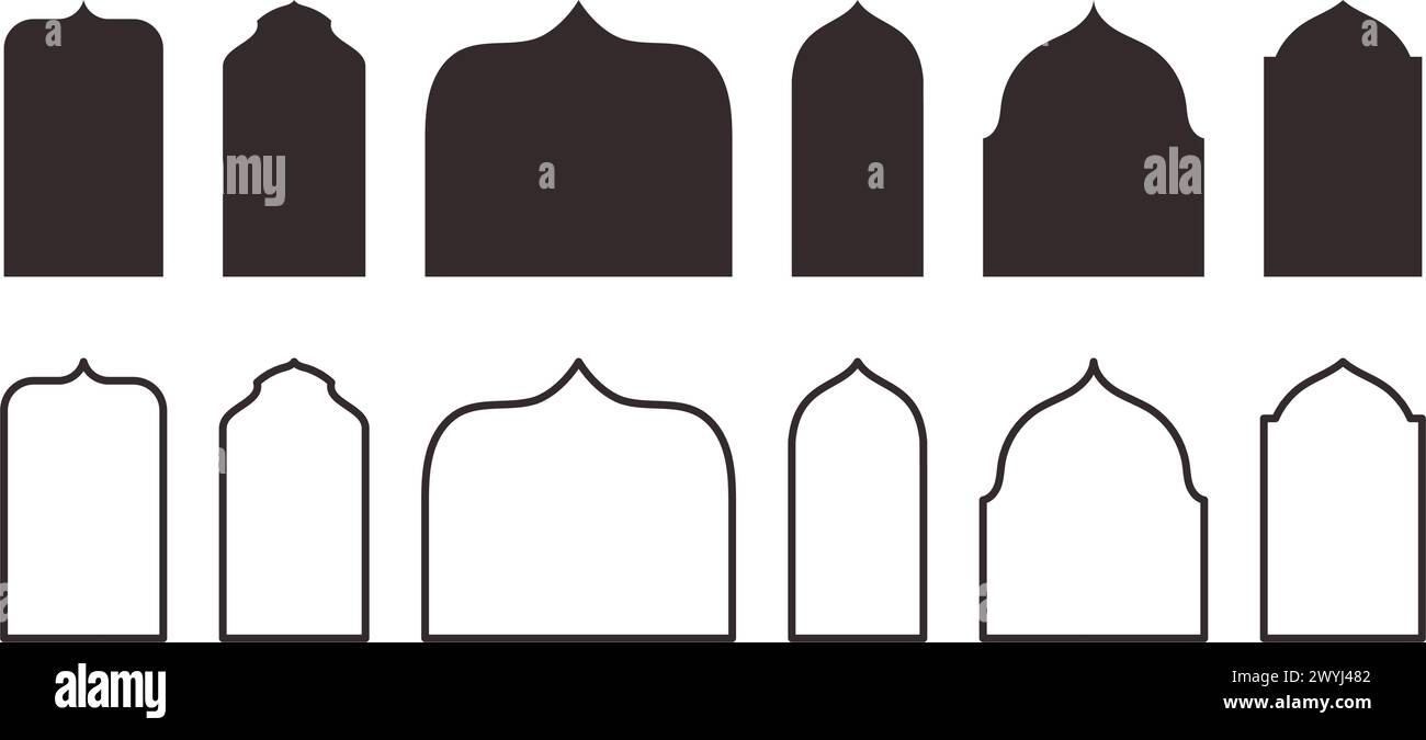 Collection of traditional Islamic window or door shapes. Set of Mosque ...