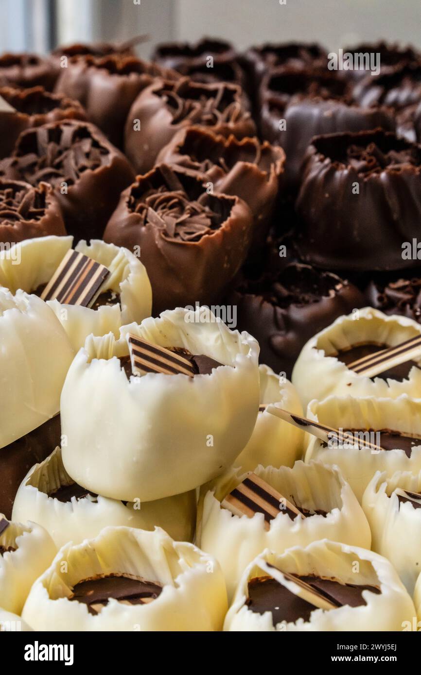 tulip-shaped chocolate flowers in a typical chocolate shop, Amsterdam ...