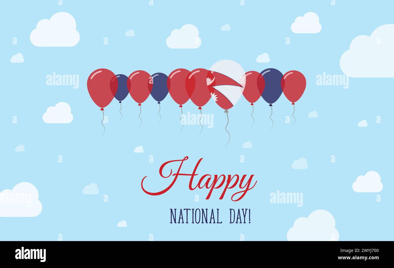 Nepal Independence Day Sparkling Patriotic Poster. Row of Balloons in ...