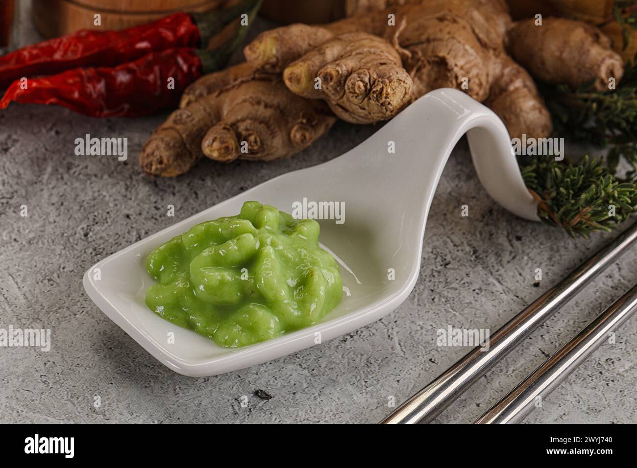 Green organic asian Wasabi spicy seasoning Stock Photo - Alamy