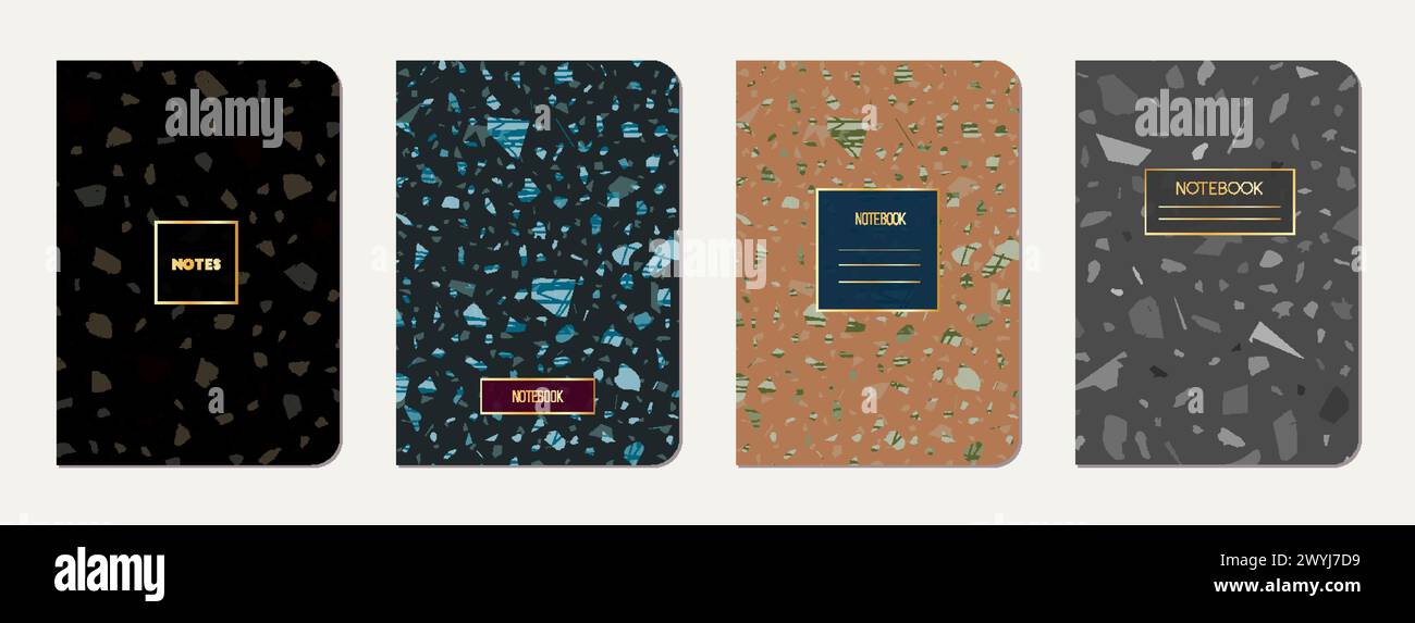 Notebook cover design. Terrazzo abstract background made of natural ...