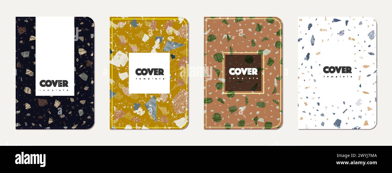School diary cover design. Terrazzo abstract background made of natural ...