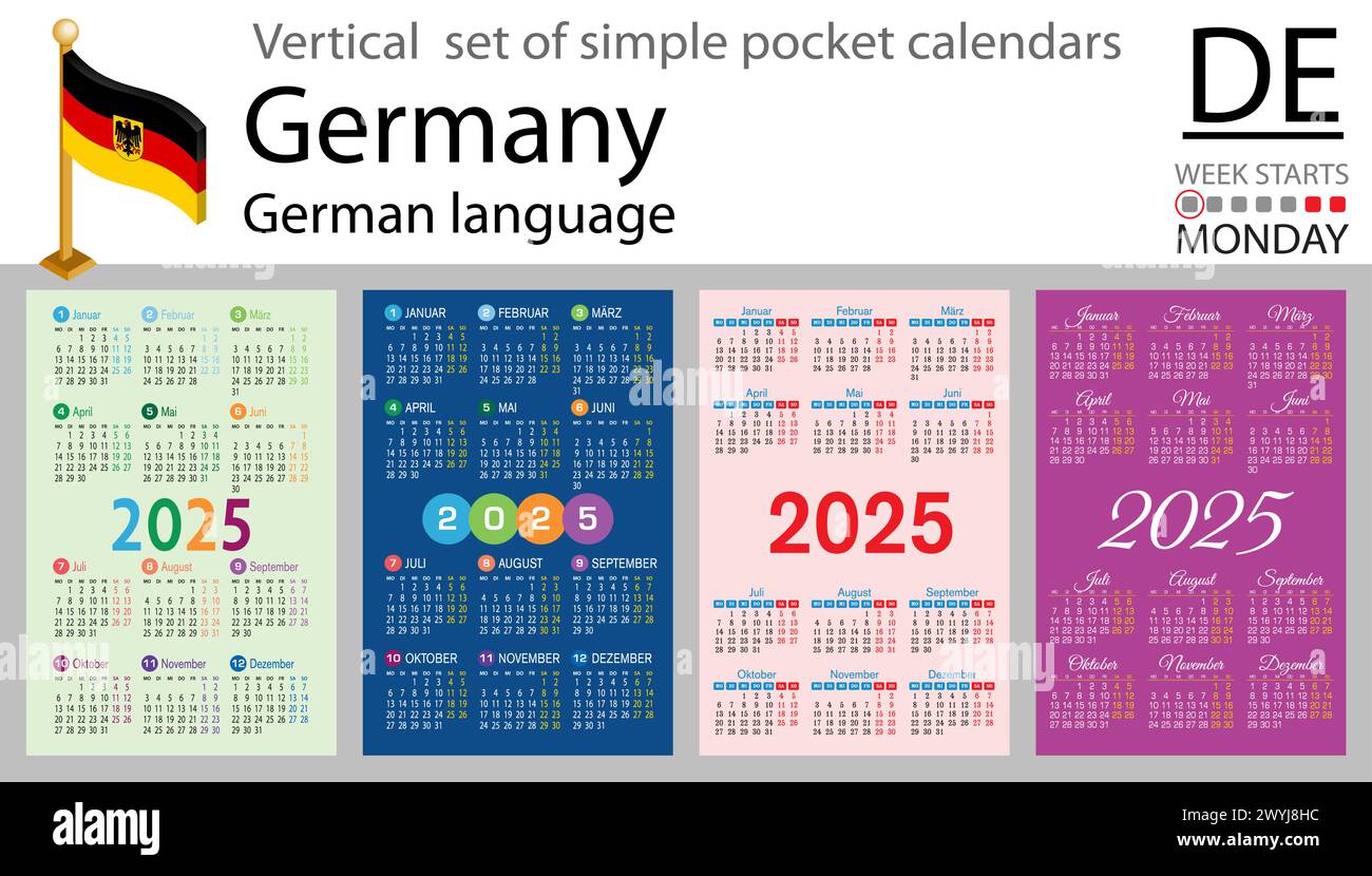 German vertical set of pocket calendar for 2025 (two thousand twenty ...