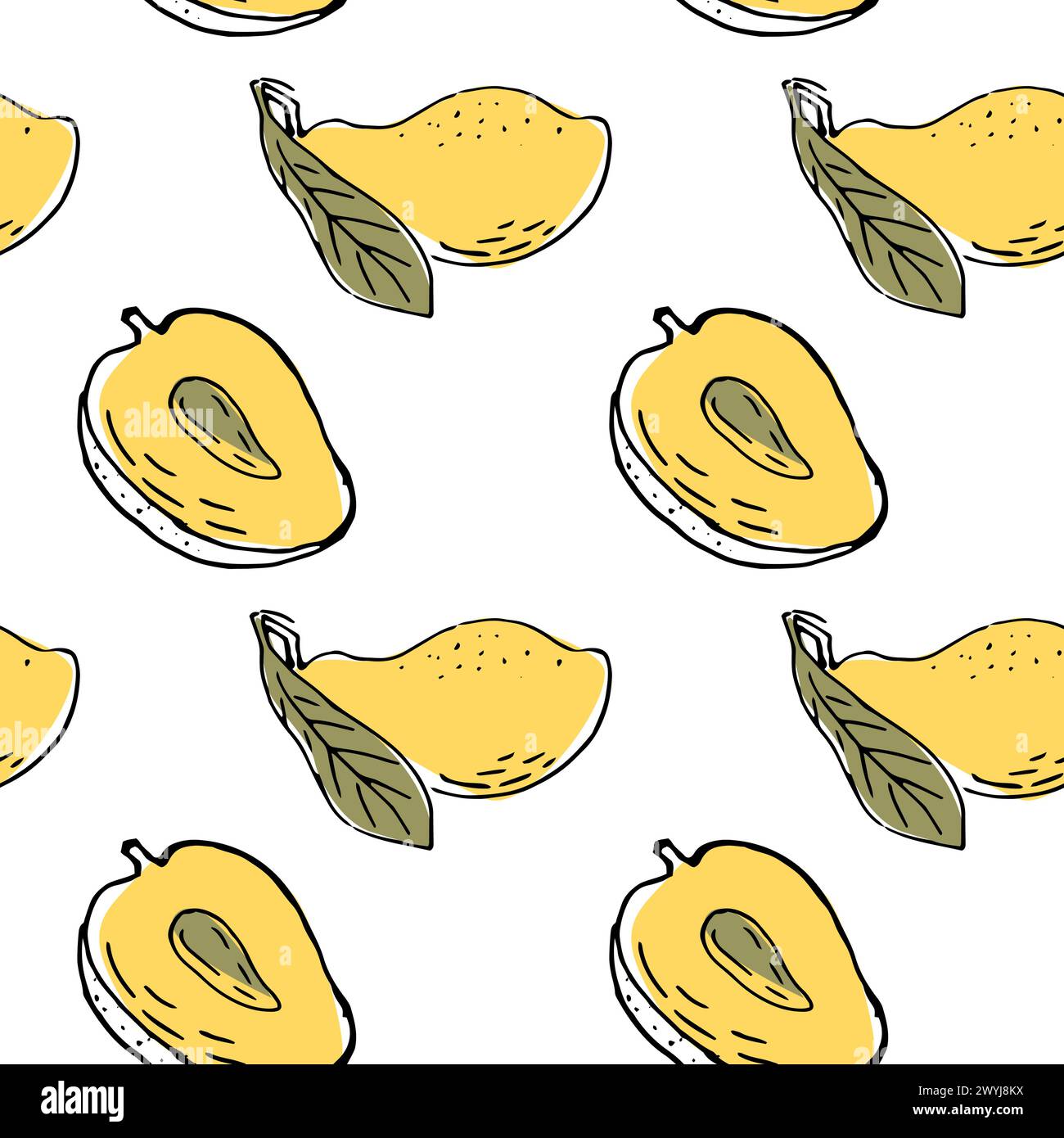 Seamless pattern with yellow mango, sketch art. Vector illustration can ...