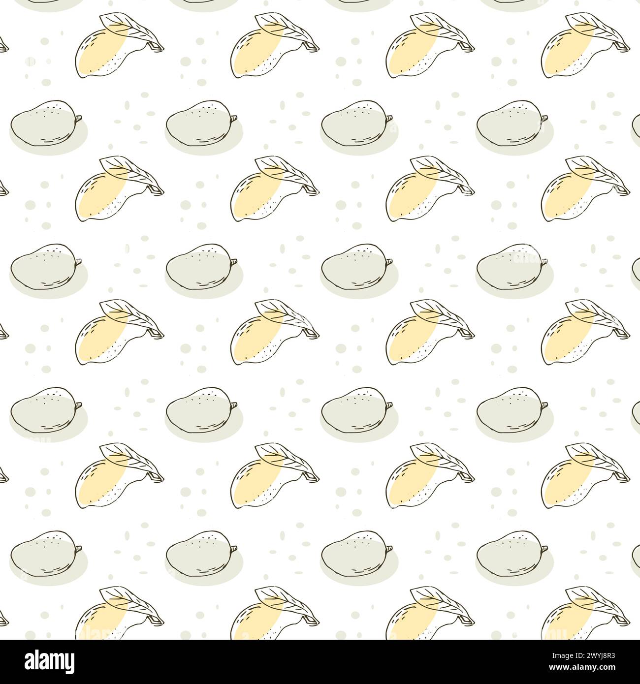 Seamless pattern with mango, tropical fruit background. Vector ...