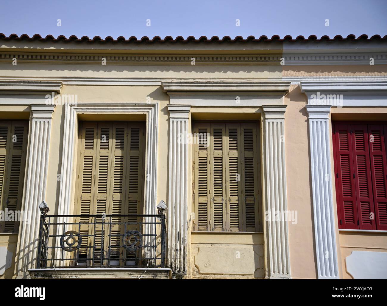Antique Neoclassical building facade in the historic center of Kalamata ...