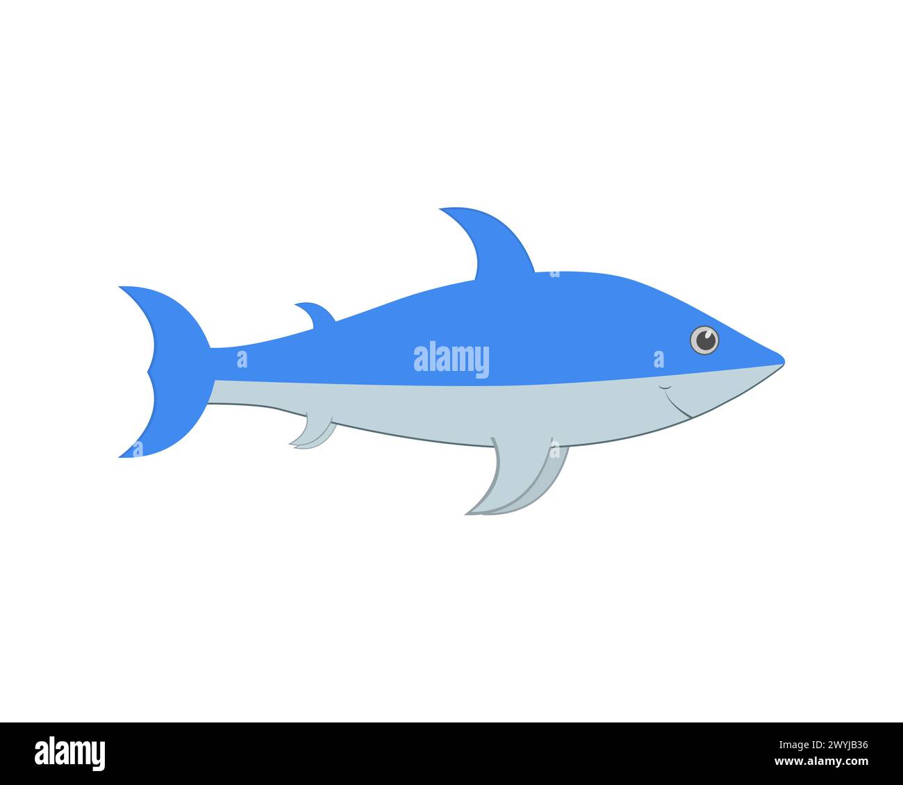 Baby shark boy. Cartoon vector illustration on white background. Side ...