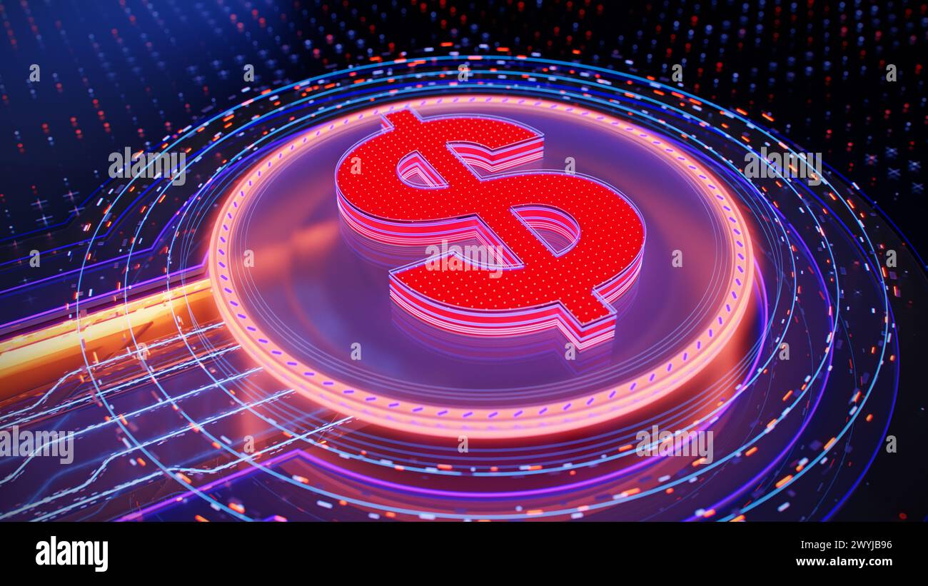 US Dollar symbol on abstract dark technological background. Currency ...