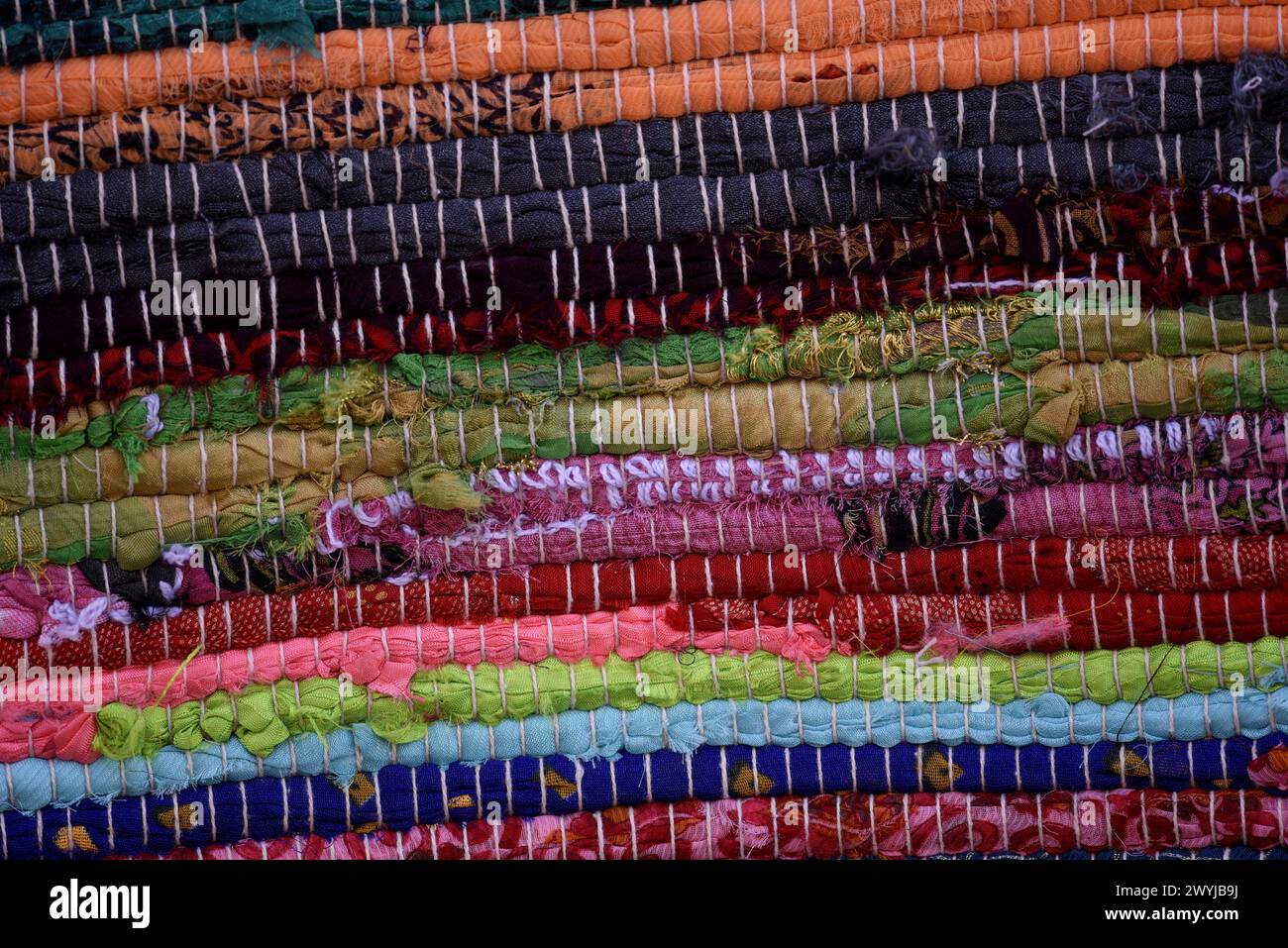 Traditional colorful handwoven kourelou rug on a local shop display in ...
