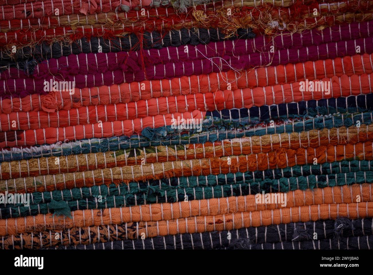 Traditional colorful handwoven kourelou rug on a local shop display in ...