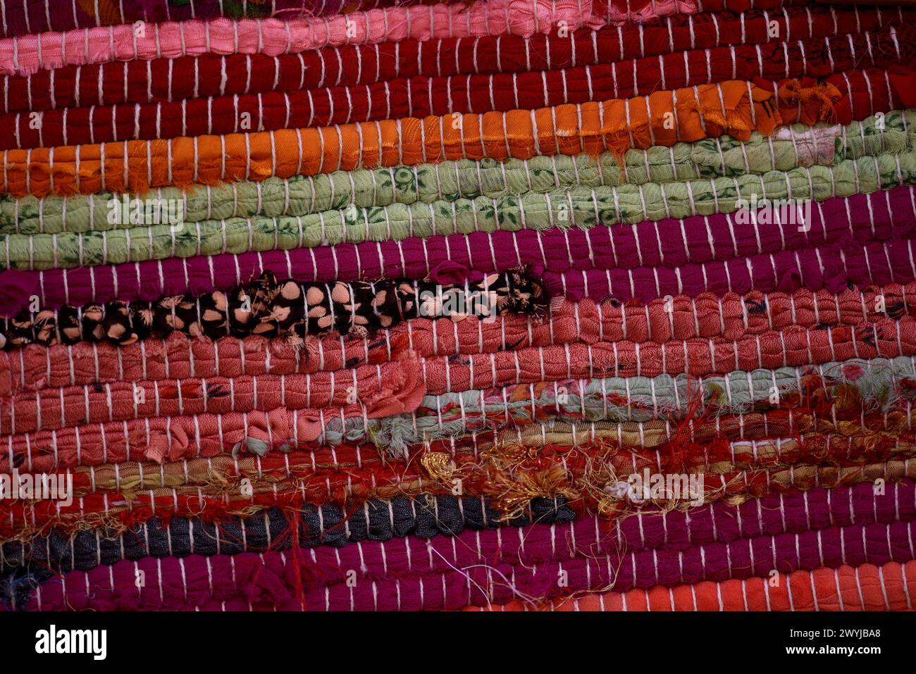 Traditional colorful handwoven kourelou rug on a local shop display in ...
