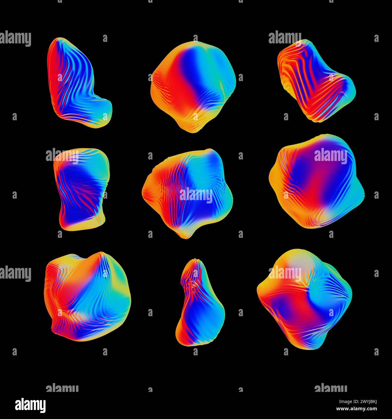 Abstract wavy objects. Set with clipping path. Iridescent. Colorful ...