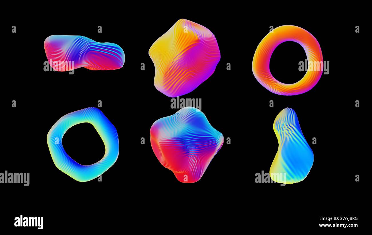 Abstract wavy objects. Set with clipping path. Iridescent. Colorful ...