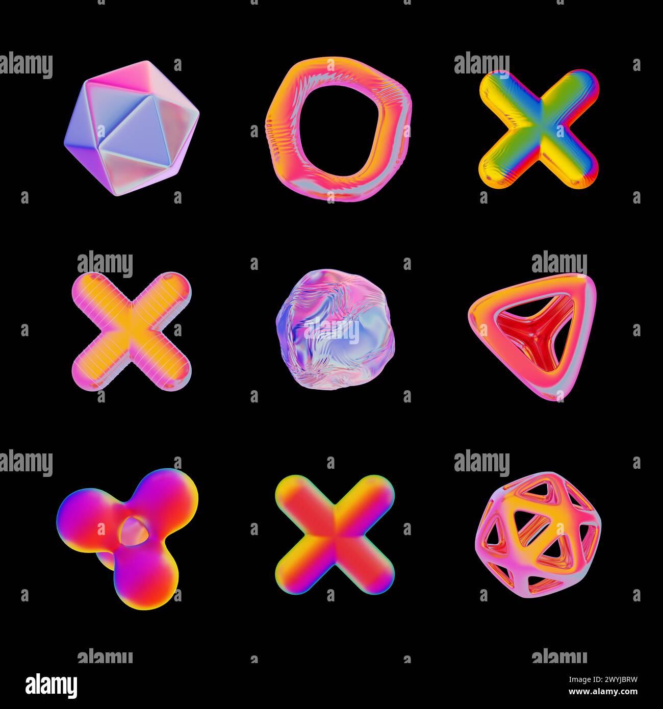 Abstract wavy objects. Set with clipping path. Iridescent. Colorful ...