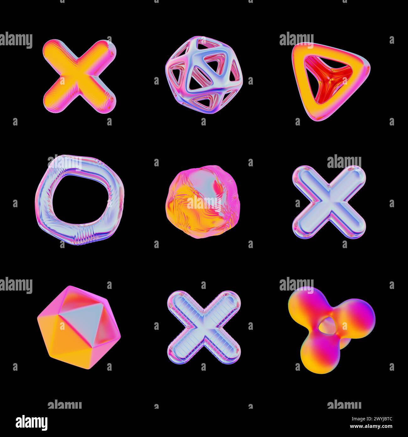 Abstract wavy objects. Set with clipping path. Iridescent. Colorful ...