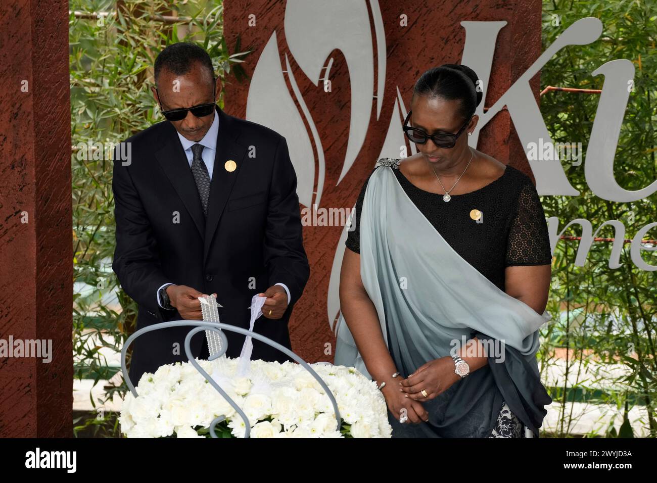 Rwandan President Paul Kagame, left and his wife, first lady Jeannette ...