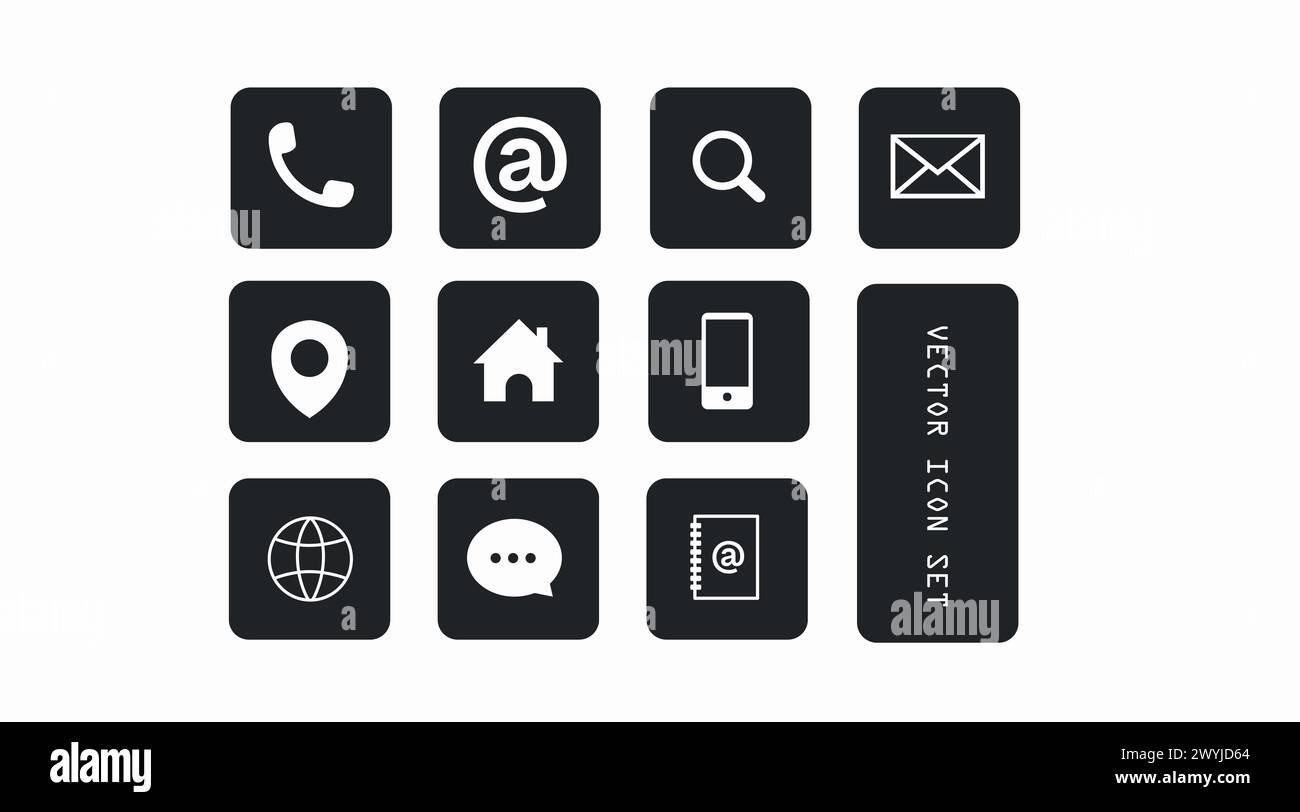 Contact Icon Set. Black and White Illustration of Different Contact or ...