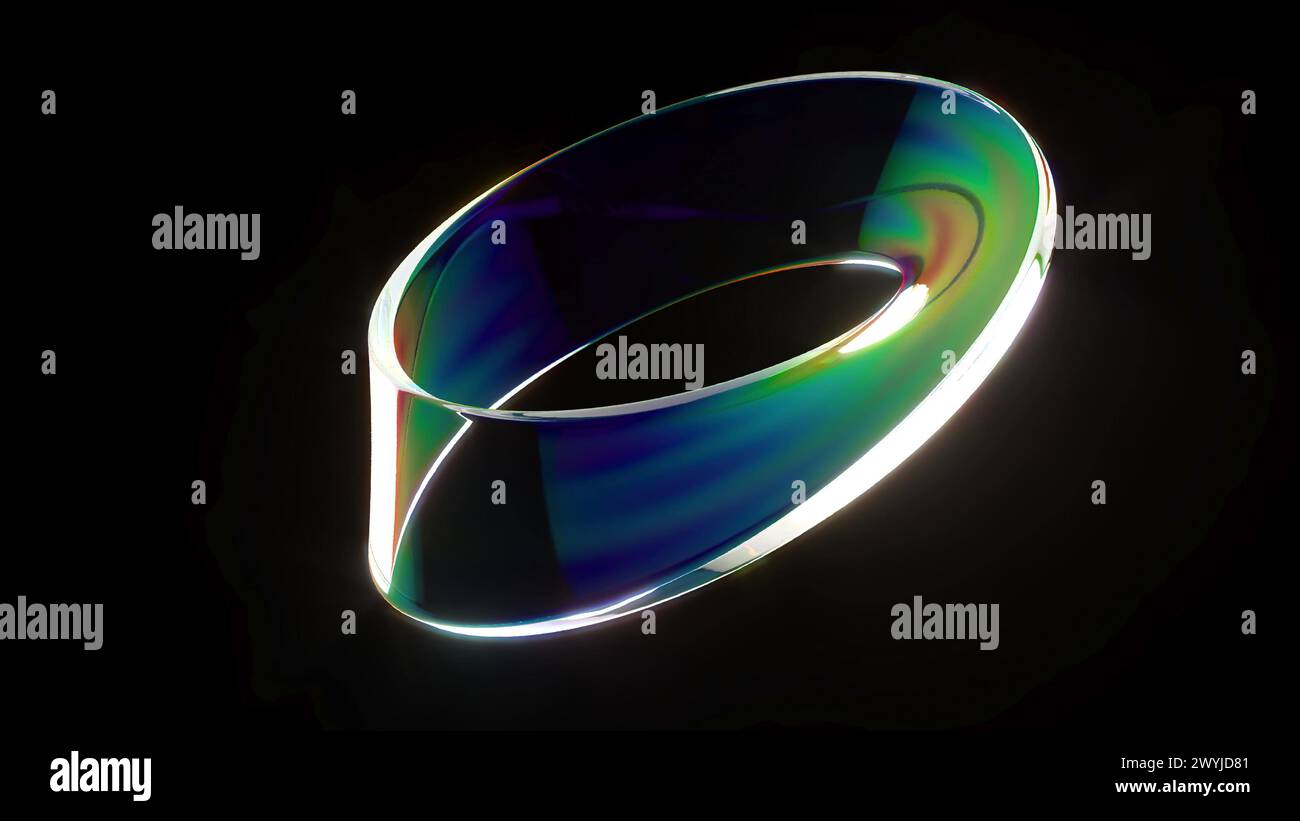 Holography An endless Mobius strip rotate on black back 3d render Stock ...