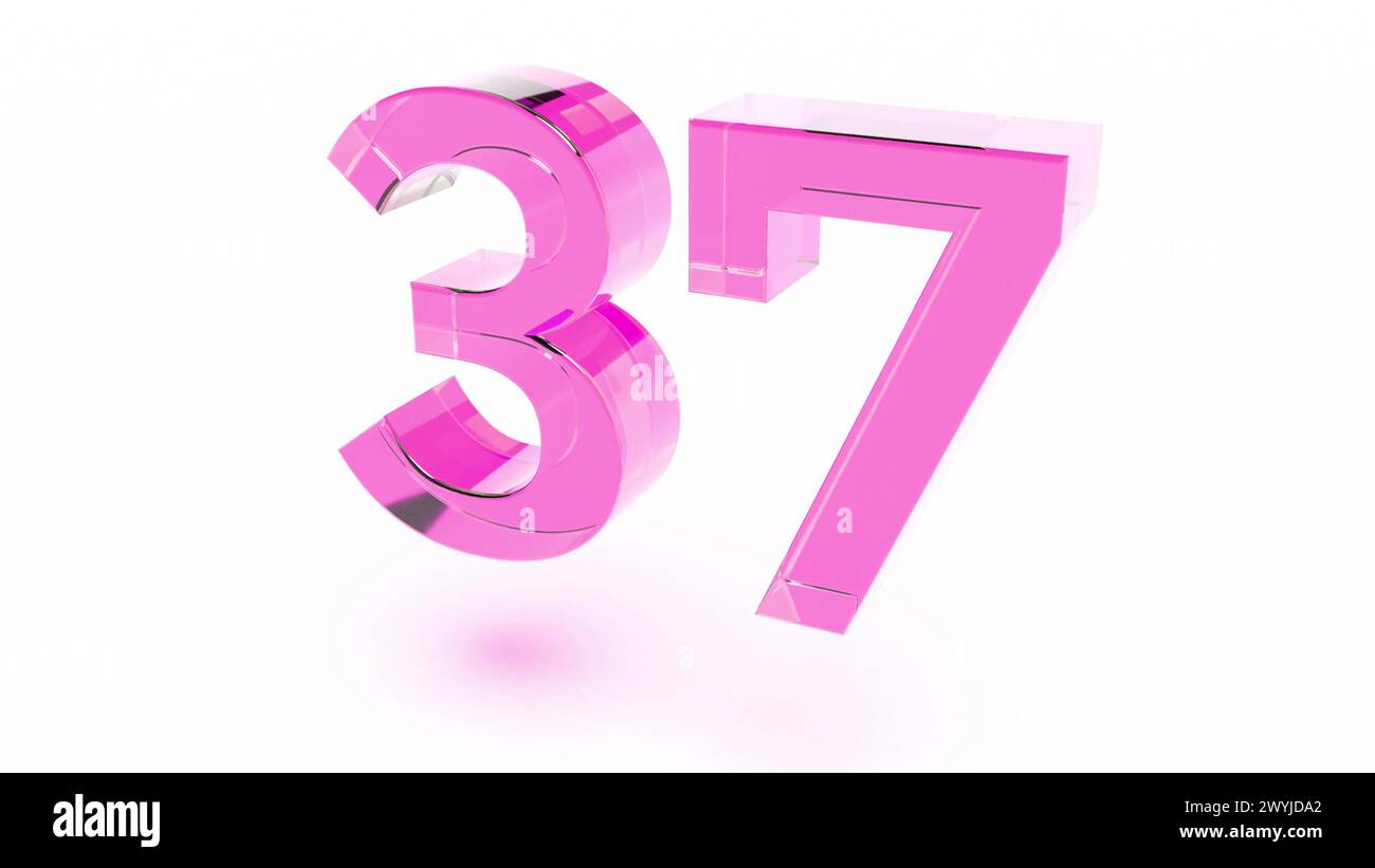Color glass number 37 on white back 3d render Stock Photo - Alamy