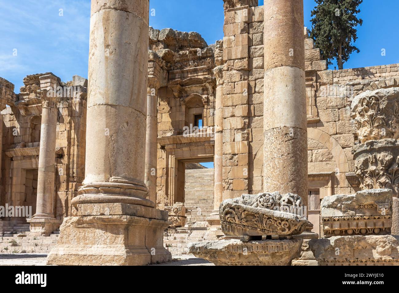 Ancient Roman Detailed view of ruins of the Propylaeum at Jerash ...