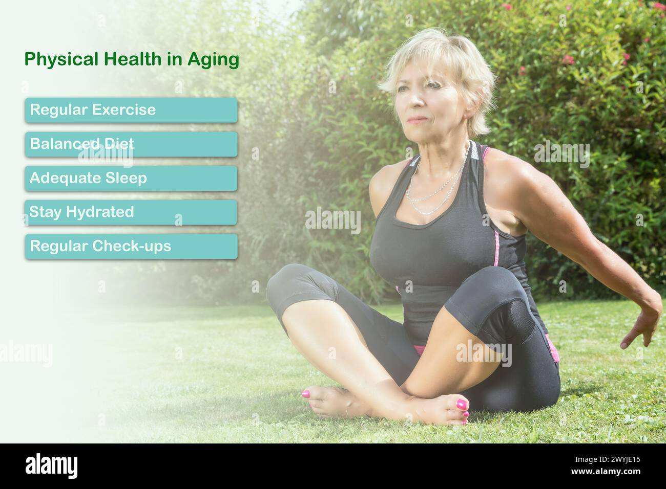 Physical Health in Aging Concept. Attractive senior blond woman is ...