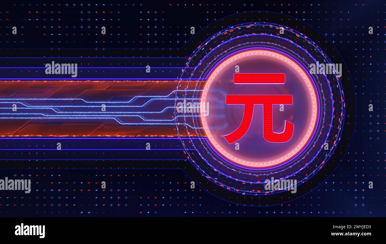Renminbi symbol on abstract dark technological background. Currency ...