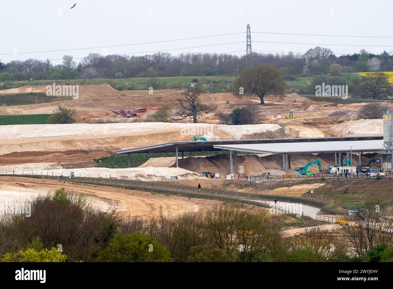 West Hyde, UK. 6th April, 2024. Spoil from the HS2 tunnels. The HS2 ...