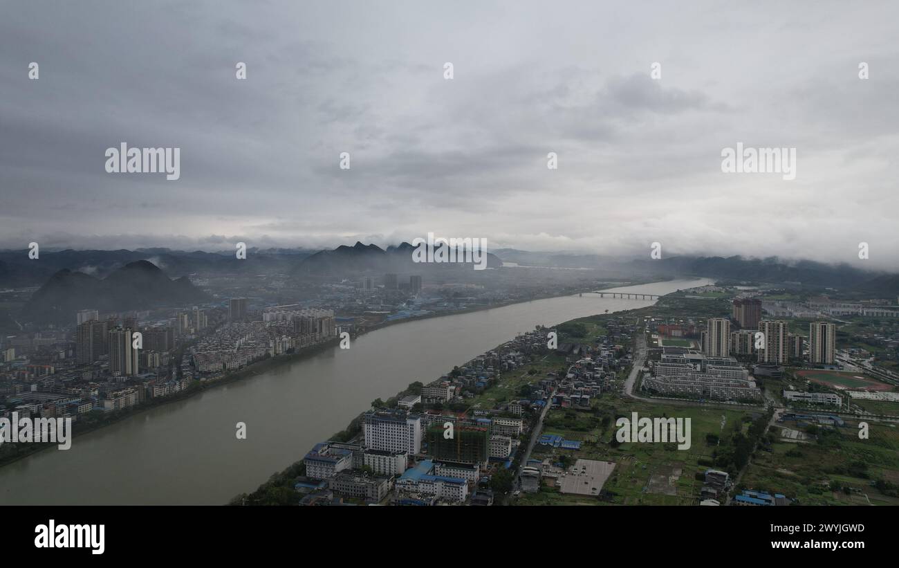 LIUZHOU, CHINA - APRIL 7, 2024 - The river rises after heavy rainfall ...