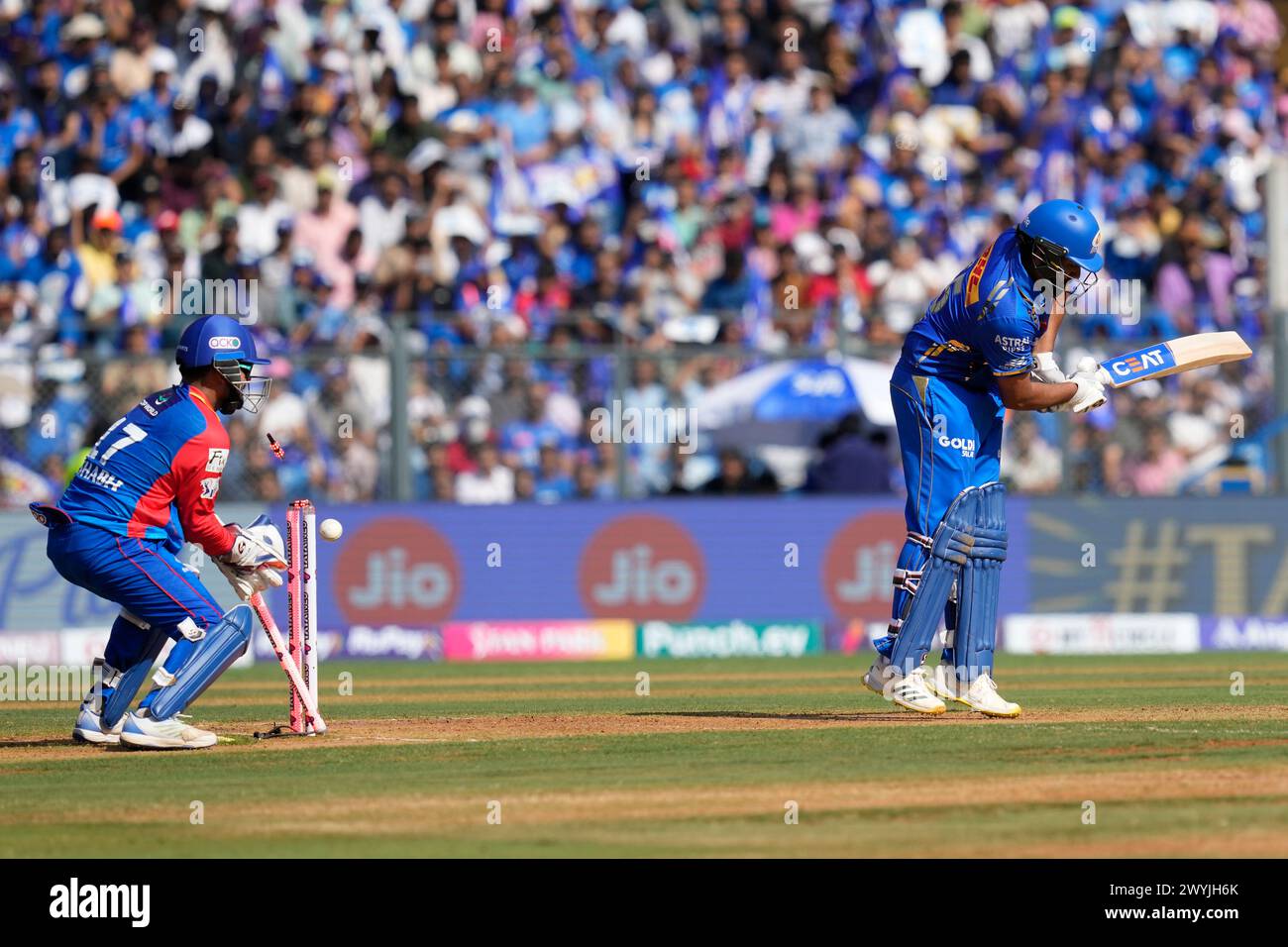 Mumbai Indians' Rohit Sharma gets bowled out by Delhi Capitals' Axar ...