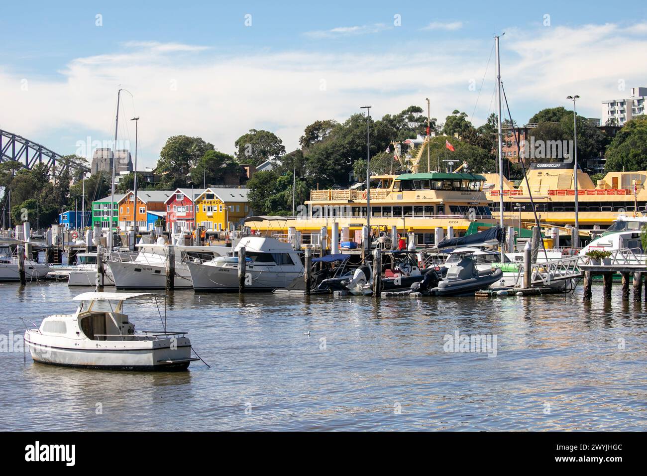 Balmain shipyard, with Sydney ferry vessels being maintained and ...
