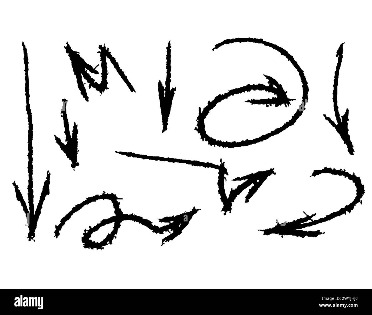 Charcoal arrows vector icons set. Direction pointers. Hand drawn ...