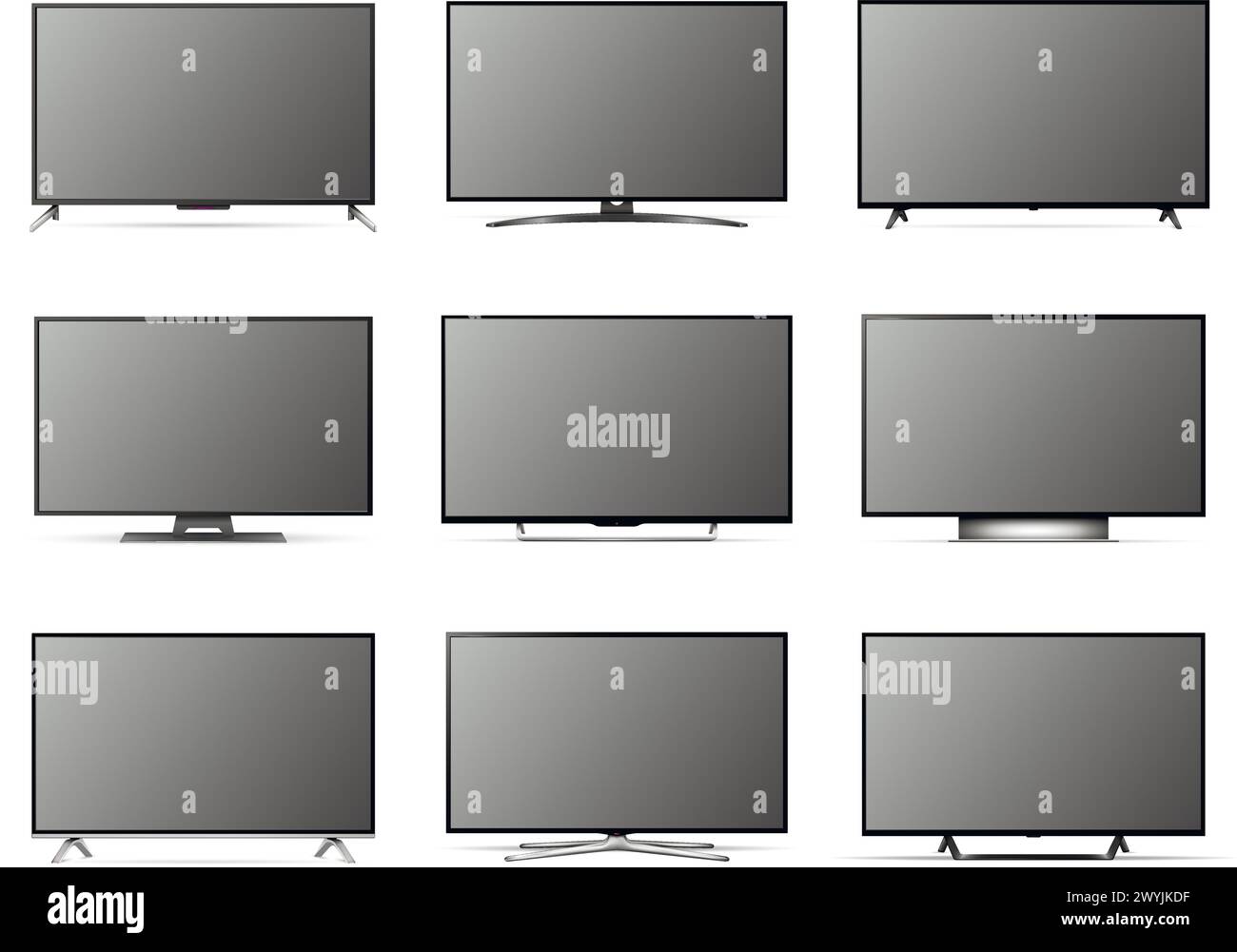 Realistic tv mockup. Televisions with flat black screen isolated on ...