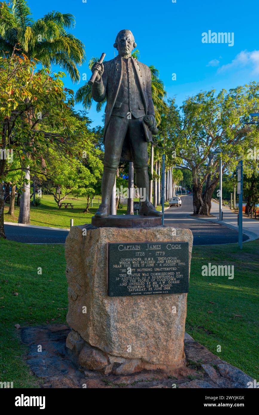 A memorial to Captain James Cook near where he beached his barque H.M.S. Endeavour on the 18th ...