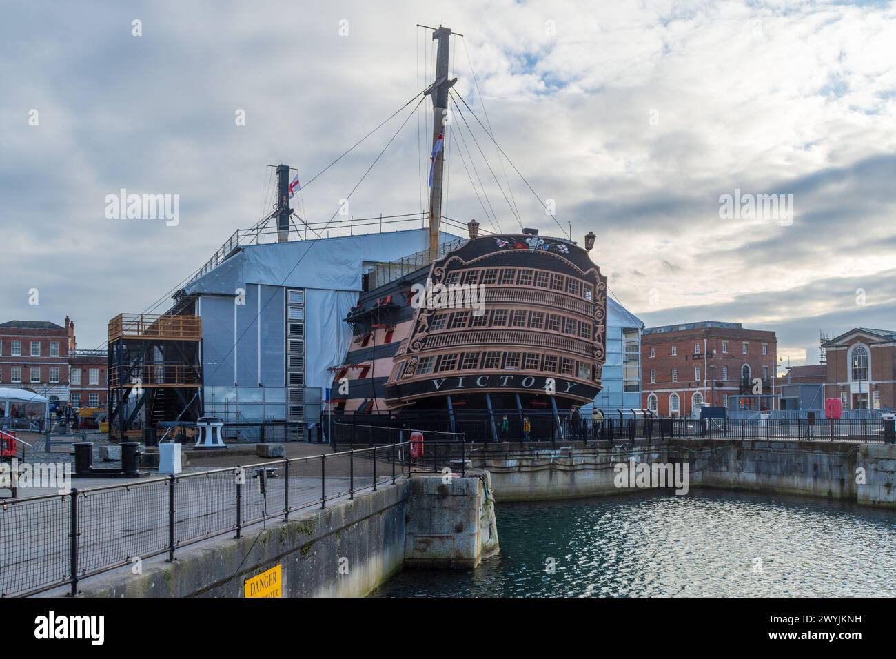 Portsmouth, UK - February 11th 2024: The stern of HMS Victory, partly ...