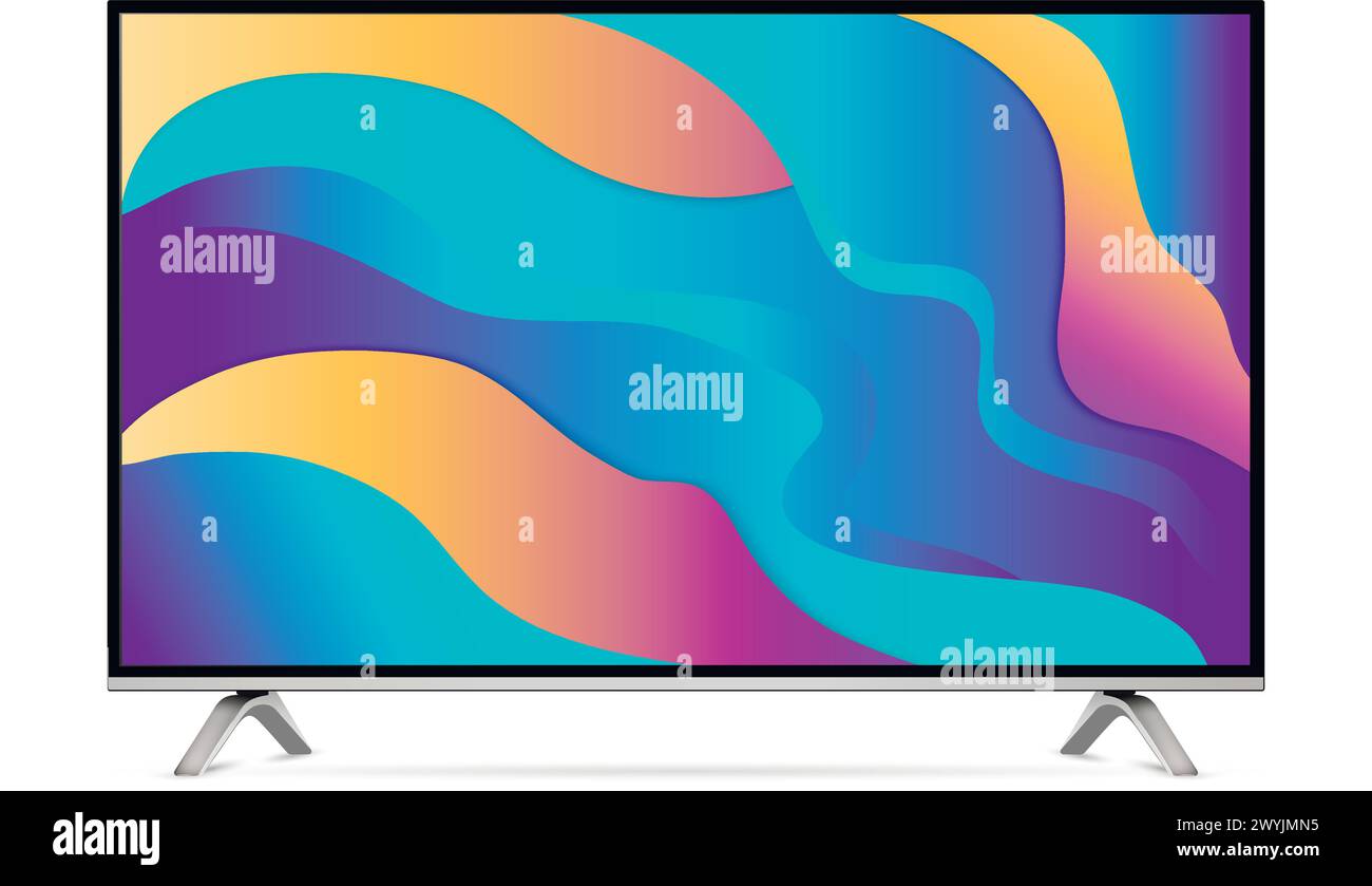Smart tv with color gradient wallpaper screen isolated on white ...