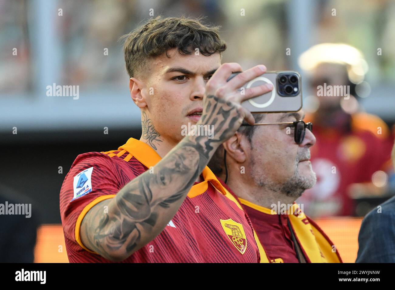 Blanco, italian singer, with t-shirt of AS Roma during the Serie A ...