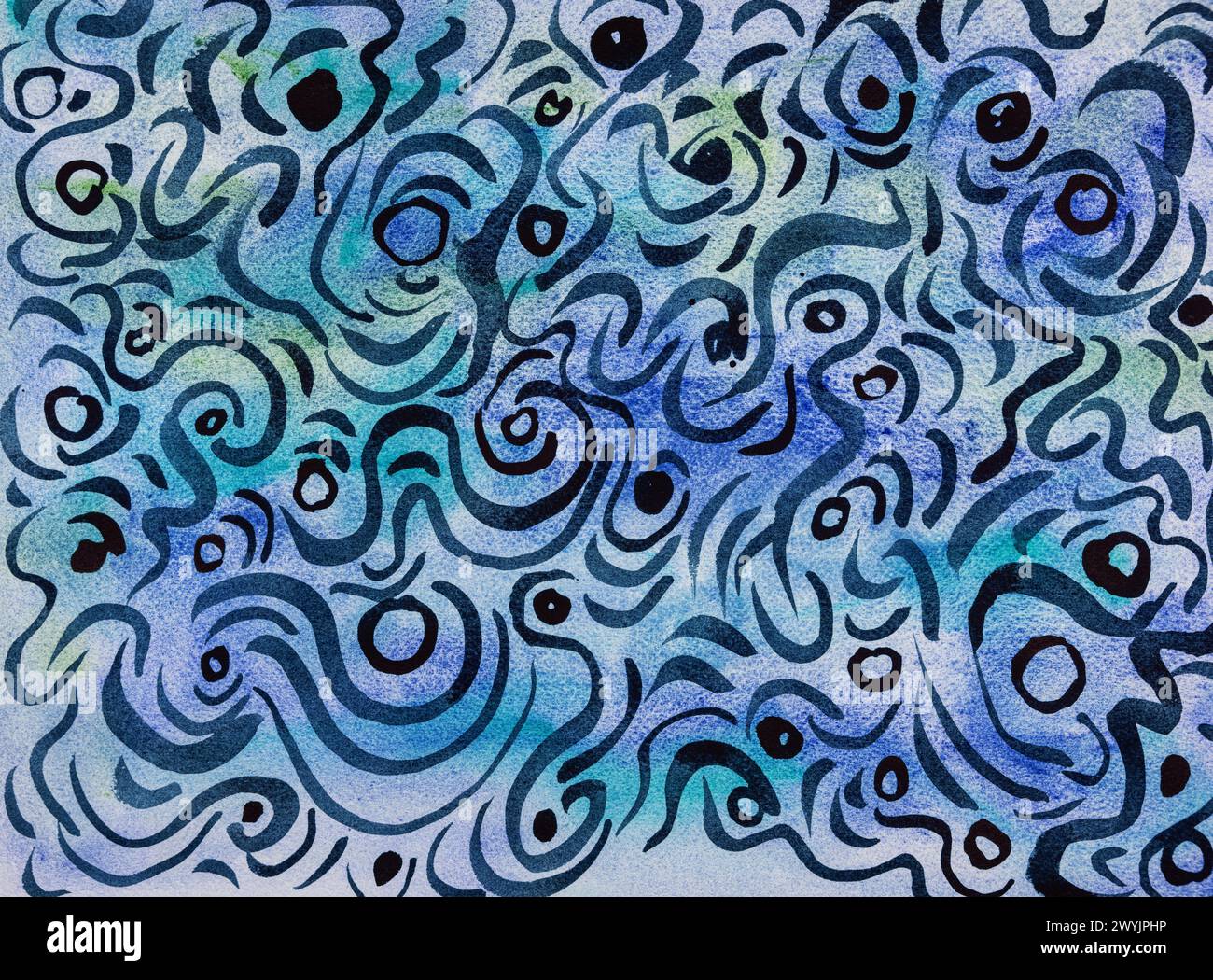 Abstraction of flowing water curly pattern. The dabbing technique near ...